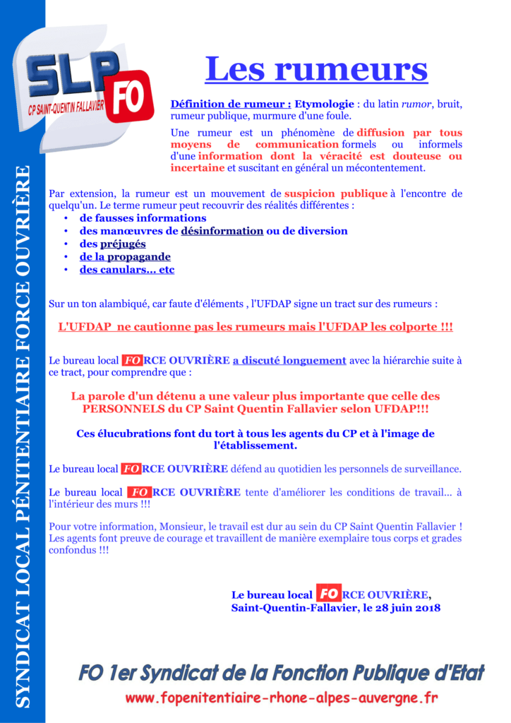 Les rumeurs du CP Saint-Quentin – FO Justice Lyon